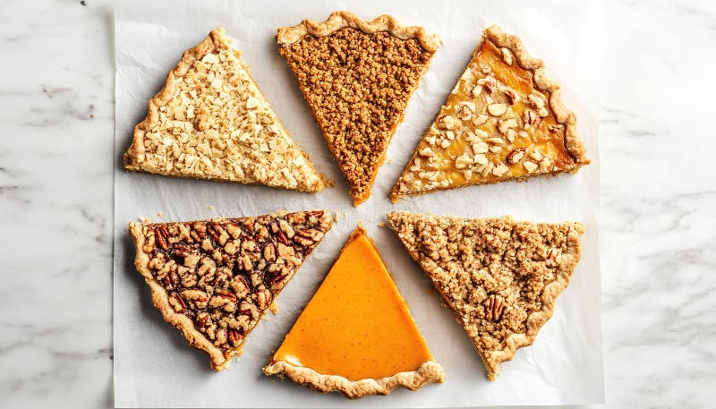 Variety of Fall Pie Slices on Parchment Paper, Pumpkin, Pecan and ...