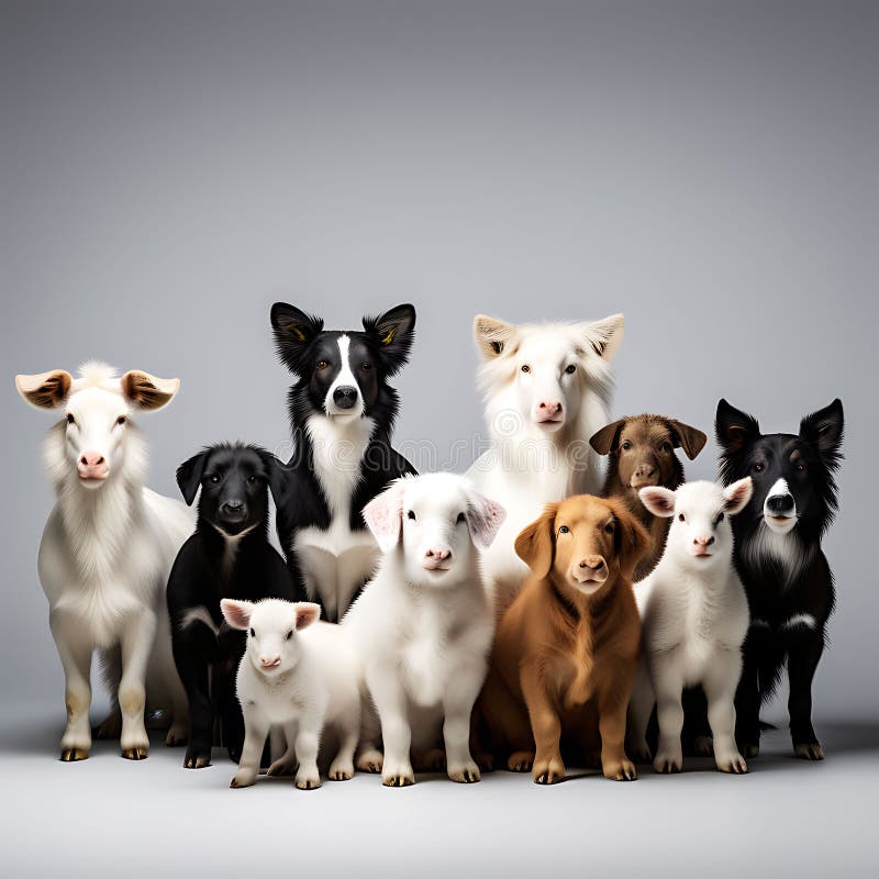 Variety of Farm Animals in Front of White Background Stock Illustration ...