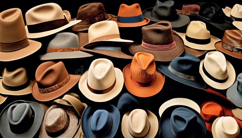 Variety of Fashionable Hats on Dark Background Stock Image - Image of ...