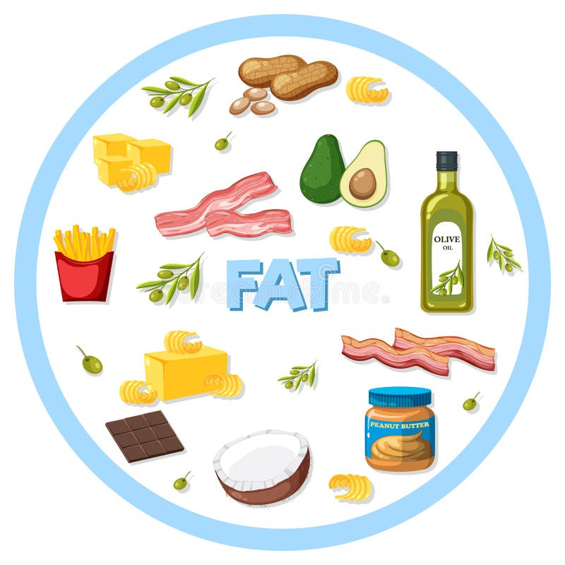 Variety of fat foods stock vector. Illustration of drawing - 268803756
