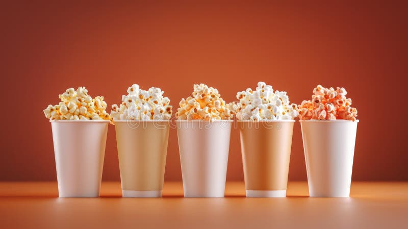 Variety of Flavored Popcorn in Cups Stock Illustration - Illustration ...