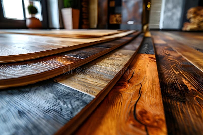 Variety of Flooring Samples Displayed on Wooden Surface. Concept ...