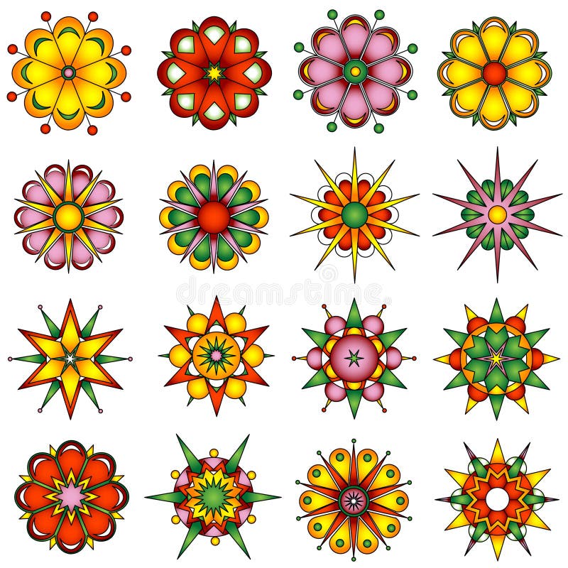 Variety of flower designs stock vector. Illustration of flake - 9605526