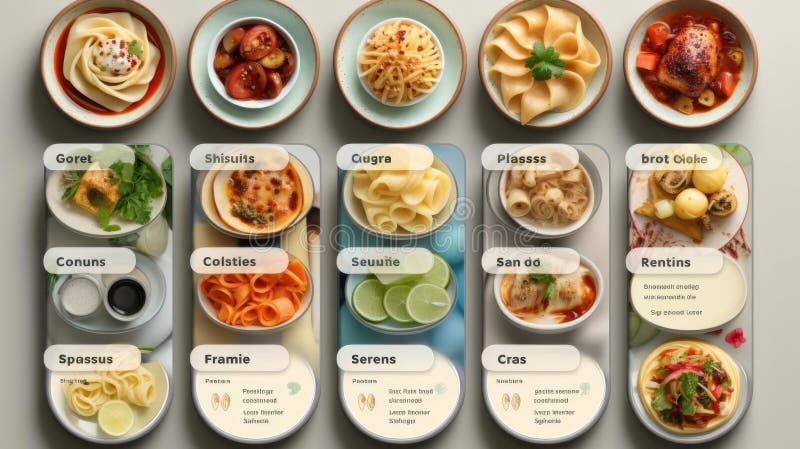 Variety of Food Dishes with Unique Names Stock Illustration ...