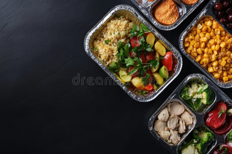 Variety of Food Items are Displayed in a Row on a Black Background ...