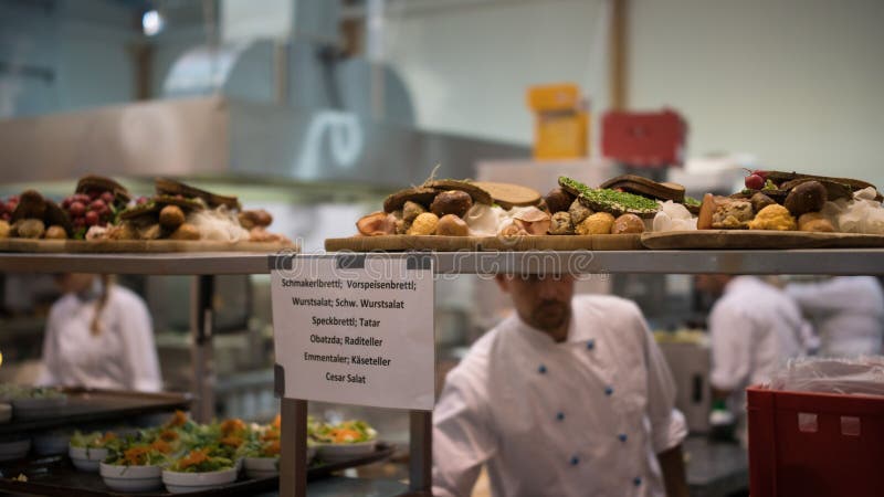 Variety of Food Options Arranged on a Counter in a Restaurant Setting ...