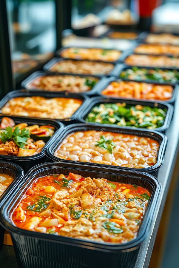 A Variety of Food in Plastic Containers on a Counter Stock Image ...