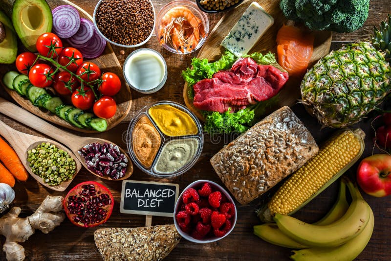 A Variety of Food Products Representing Balanced Diet Stock Image ...