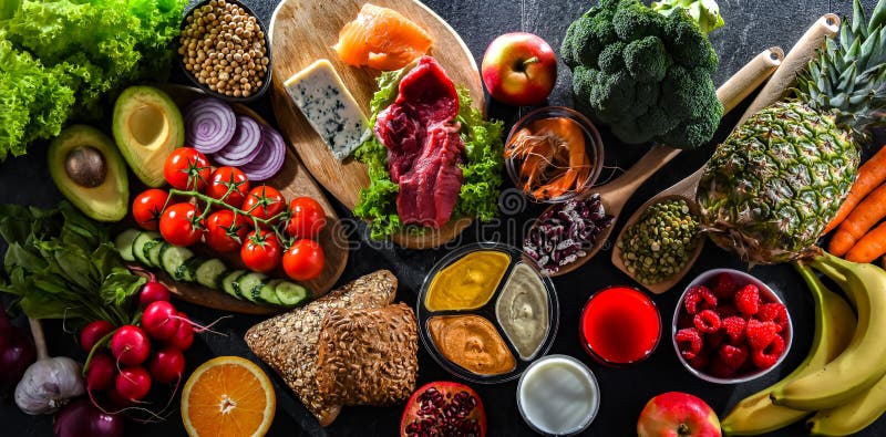 A Variety of Food Products Representing Balanced Diet Stock Image ...