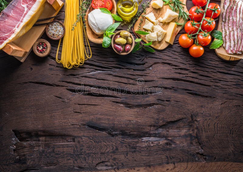 Variety of Food on the Wooden Table. Top View Stock Photo - Image of ...