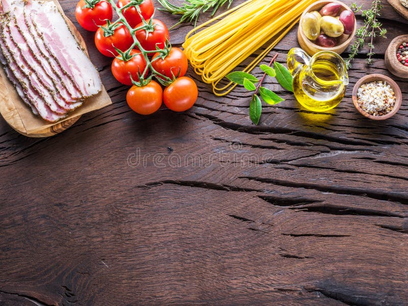 Variety of Food on the Wooden Table. Top View Stock Image - Image of ...