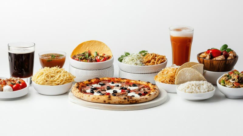 Variety of Foods, Pizza, Pasta, Rice, and More Stock Illustration ...