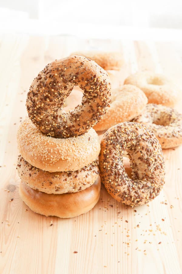 Variety of fresh bagels stock photo. Image of rings, decorative - 57361964