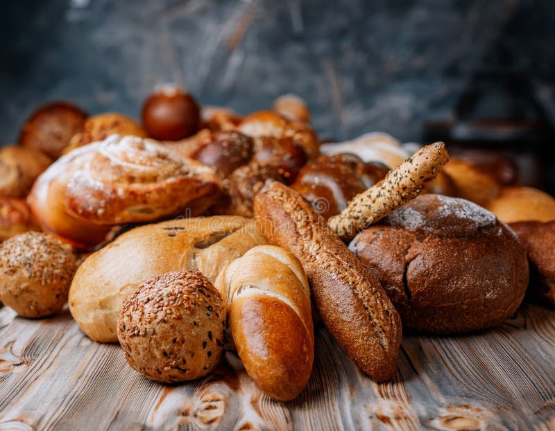 Variety of Fresh Bread Types Stock Illustration - Illustration of meal ...