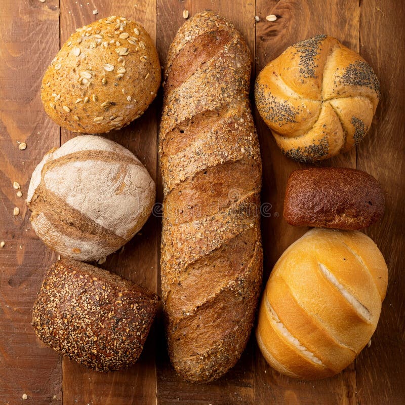 Variety of Fresh Bread Types Stock Illustration - Illustration of group ...