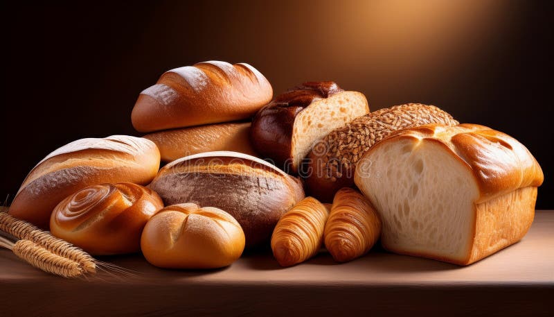 Variety of Fresh Bread Types Stock Illustration - Illustration of tasty ...