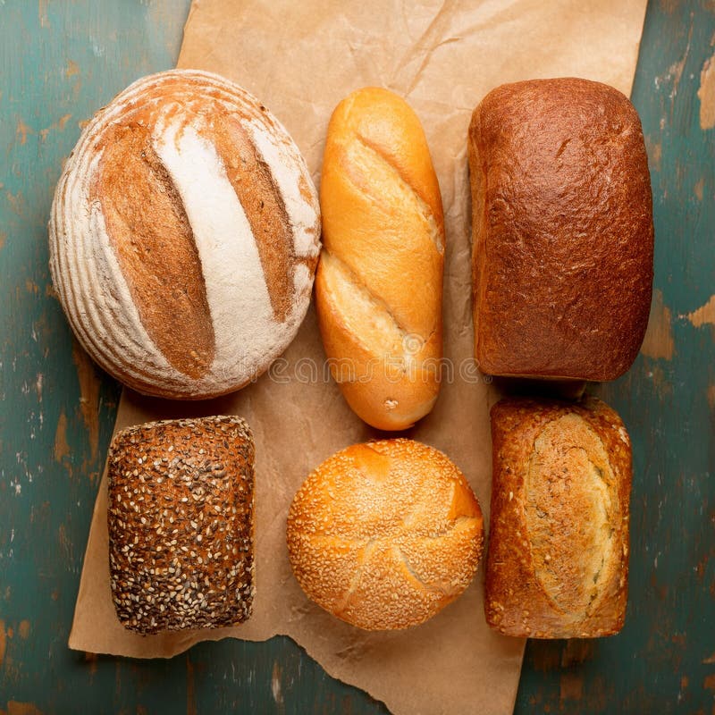 Variety of Fresh Bread Types Stock Illustration - Illustration of crust ...