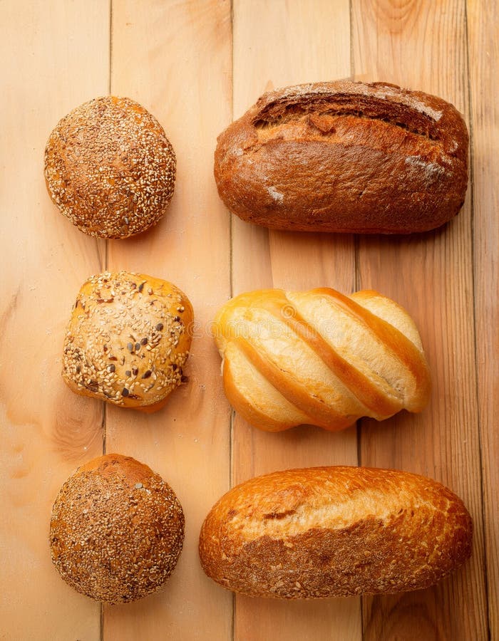 Variety of Fresh Bread Types Stock Illustration - Illustration of wood ...