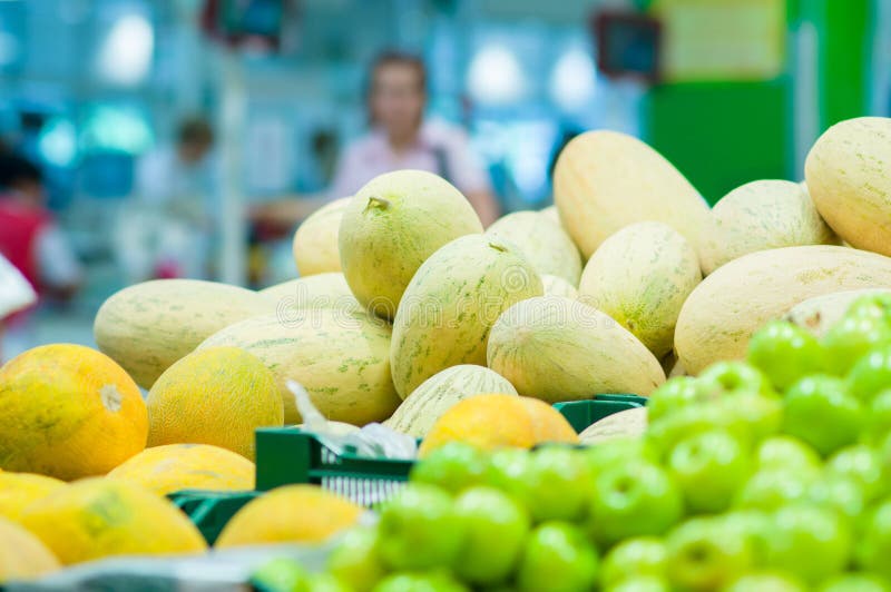 Variety for Fresh Melons and Green Apples Stock Image - Image of ...