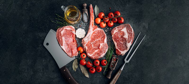 A Variety of Fresh Premium Beef Steaks Stock Photo - Image of veal ...
