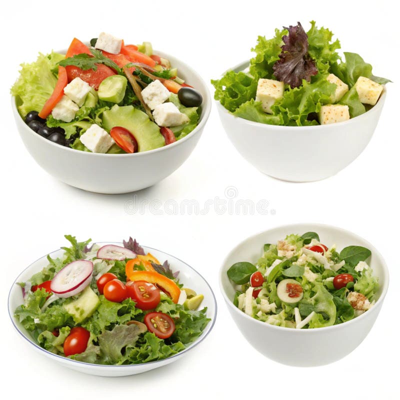 Different Kinds of Salads Isolated on White Background Stock ...