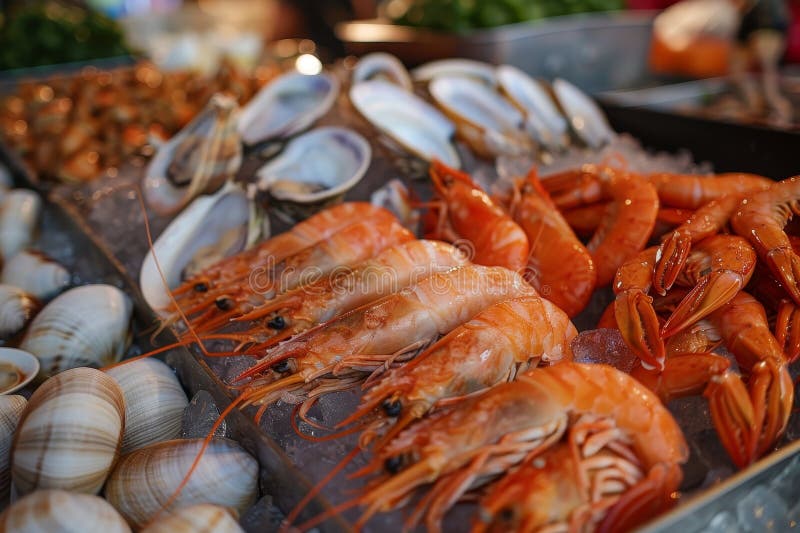 A Variety of Fresh Seafood and Shellfish Close Up, Showcasing Different ...