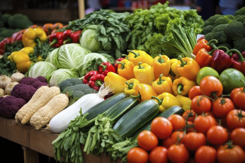 Variety of Fresh Vegetables Arranged on a Table Stock Photo - Image of ...
