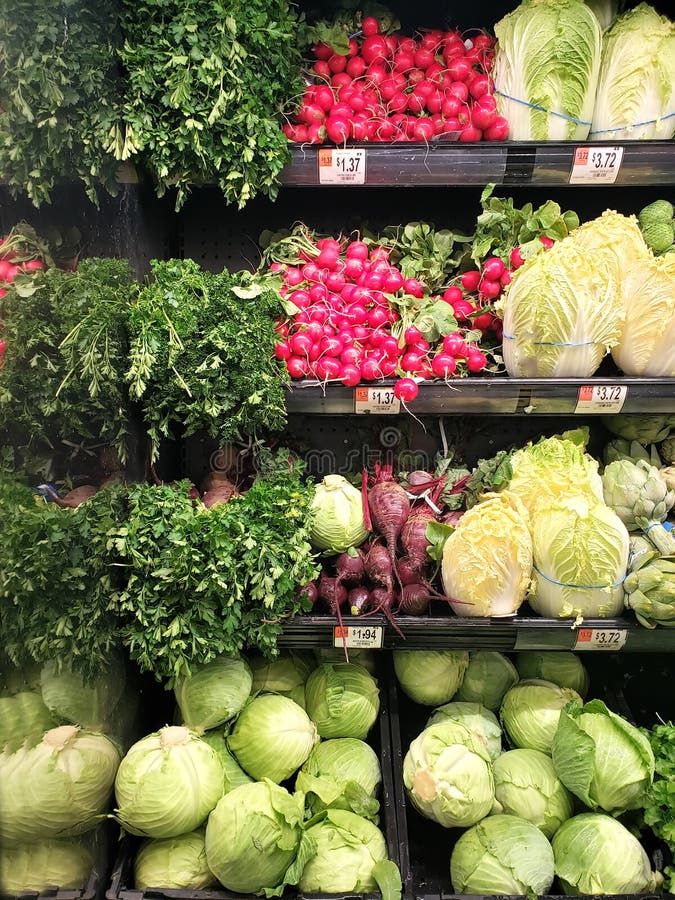 Variety of Fresh Vegetables on the Counter of the Vegetable Department ...