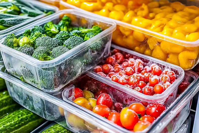 A Variety of Fresh Vegetables Frozen, Organized in Containers Inside ...