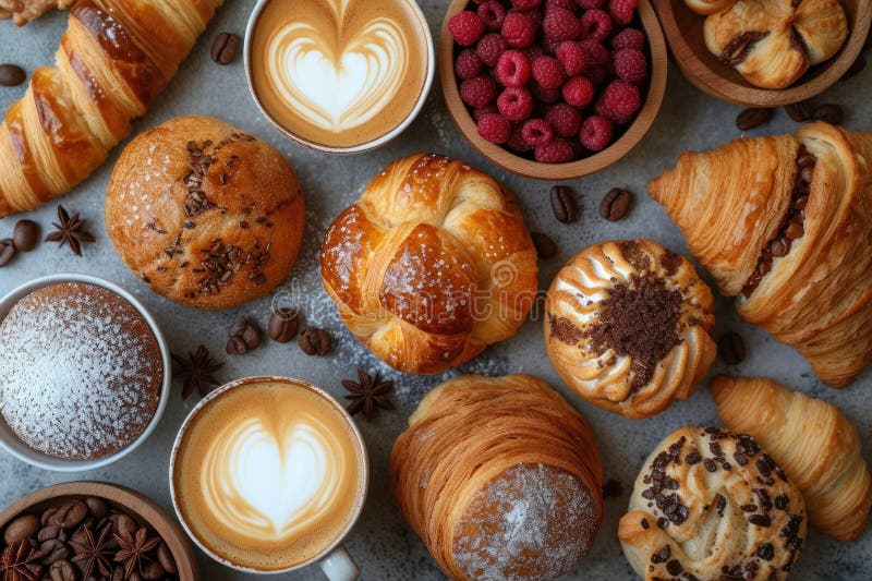 A Variety of Freshly Baked Pastries are Beautifully Arranged on a ...