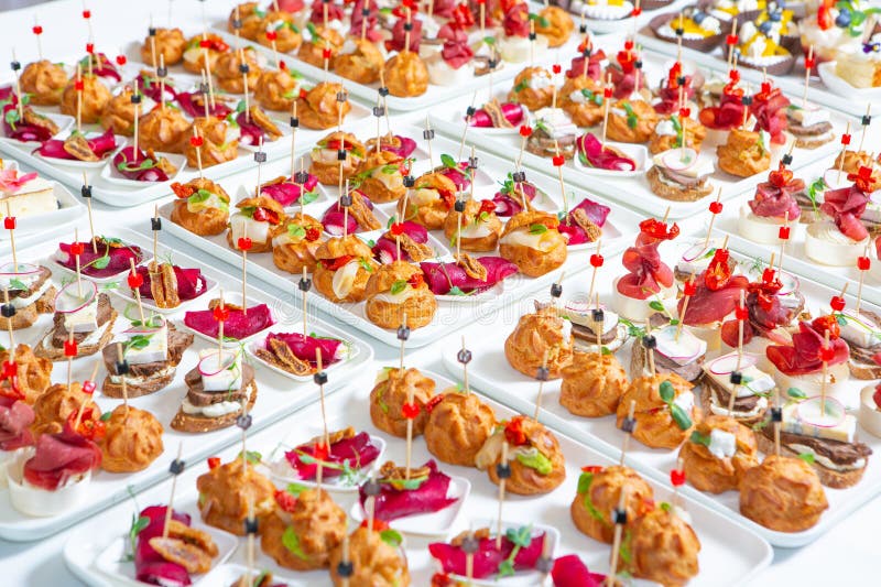 Variety of Freshly Prepared Catering Food on Display Stock Photo ...