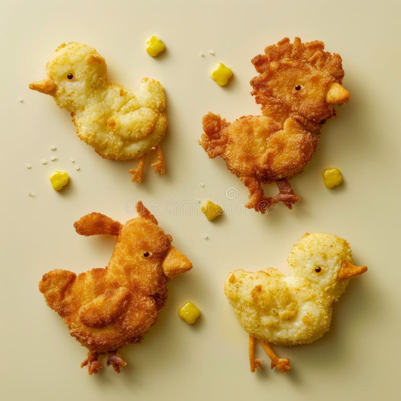 Variety of Fried Chicken Chicks on Beige Background Stock Photo - Image ...