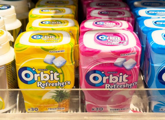 Variety of Fruit-flavored Orbit Refreshers Gum Packs on Display ...