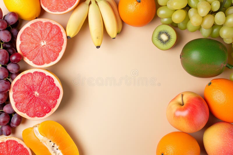 A Variety of Fruits are Arranged in a Circle on a Table Stock Photo ...