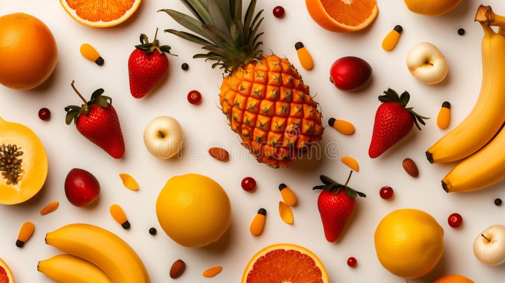 A Variety of Fruits and Vegetables Arranged in a Repeating Pattern on a ...