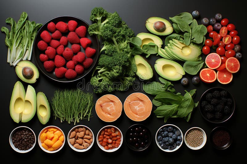 A Variety of Fruits and Vegetables Arranged in a Row. Stock ...