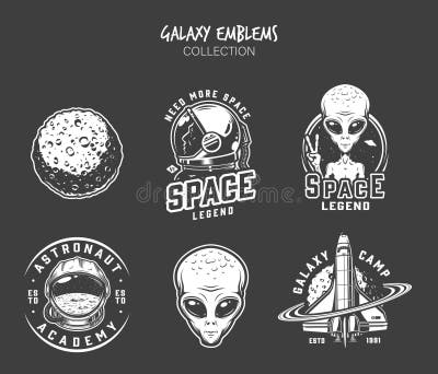 Variety of Galaxy Emblems Set Stock Vector - Illustration of monochrome ...
