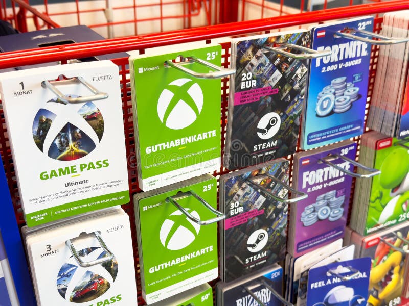 Variety of Gaming Gift Cards on Display Shelf in Store Editorial Image ...