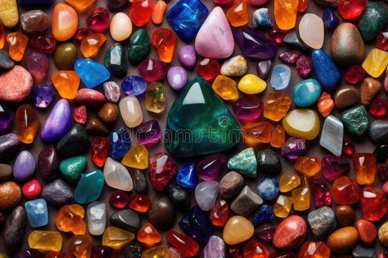 A Variety of Gemstones Arranged in a Rainbow Pattern Stock Illustration - Illustration of stones ...