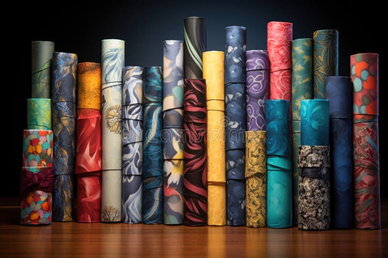 A Variety of Gift Wrapping Papers Rolled and Set Upright Stock Photo ...