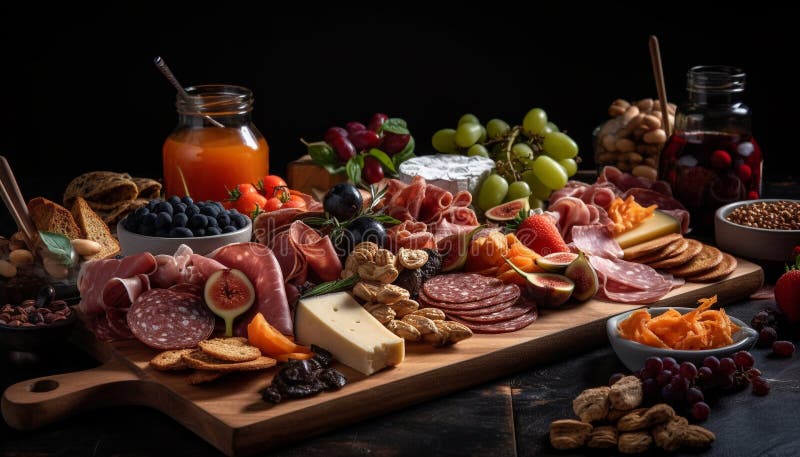 Variety of Gourmet Appetizers on Rustic Wooden Table for Lunch ...