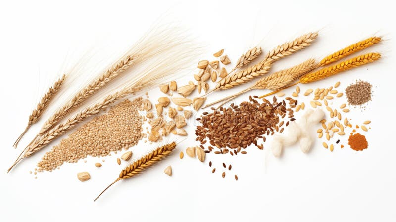 A Variety of Grains and Seeds are Spread Out on a White Background ...