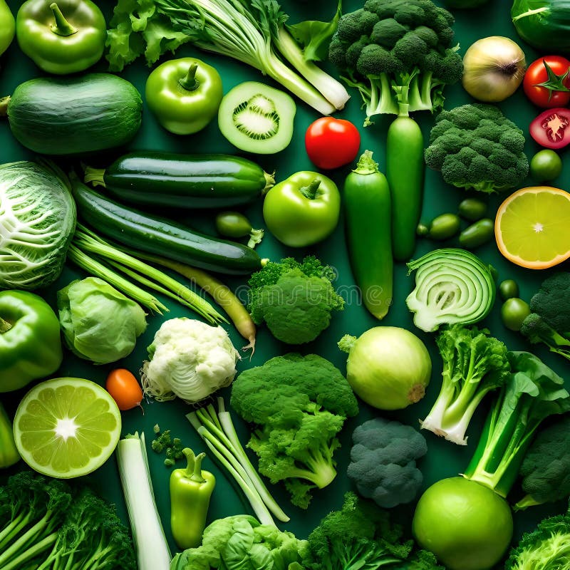 Variety of Green Vegetables - Ai Generated Image Stock Illustration ...