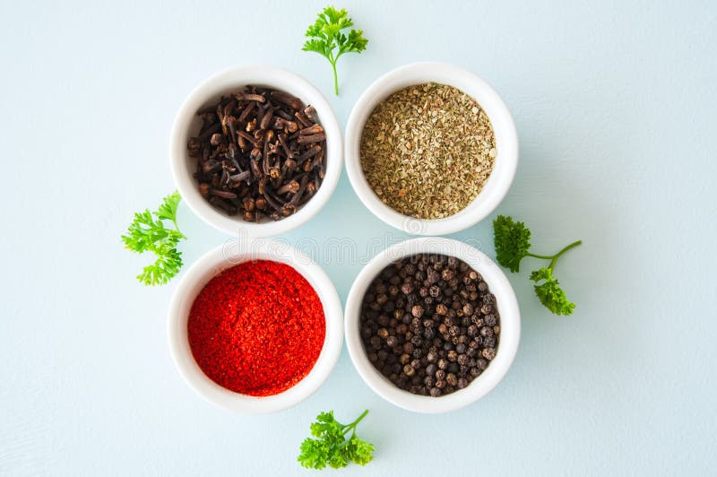 Variety of Ground Spices Herbs. Top View Stock Photo - Image of ...