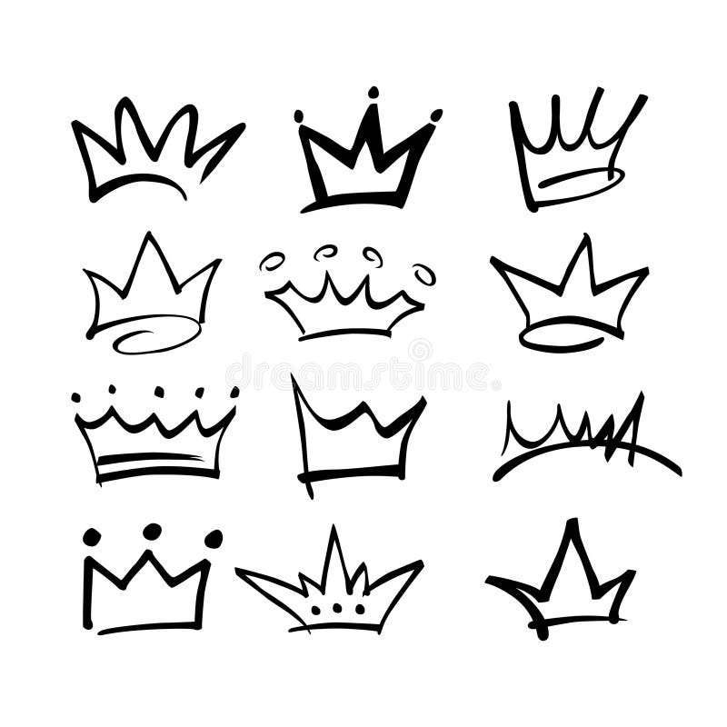 Variety of Hand-drawn Crown Designs for Creative Projects and Artistic ...
