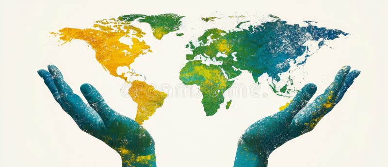 A Variety of Hands, Each Painted with World Maps, Signify Global ...