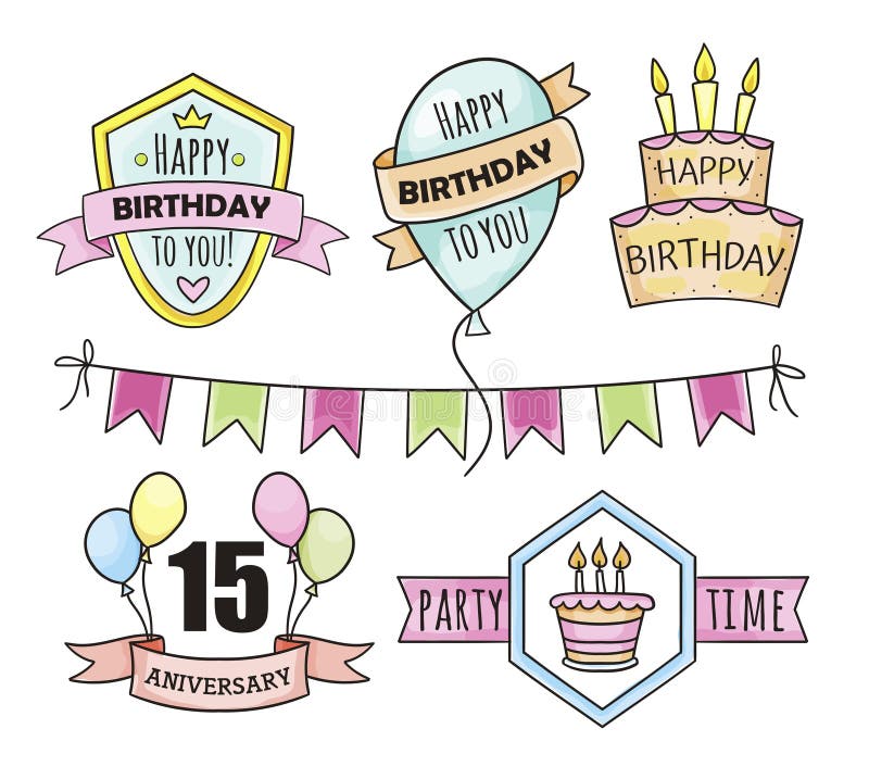 Variety of Happy Birthday Emblems Stock Vector - Illustration of ...