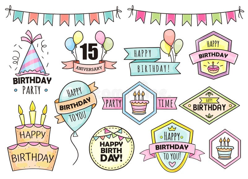 Variety of Happy Birthday Emblems Stock Vector - Illustration of ...