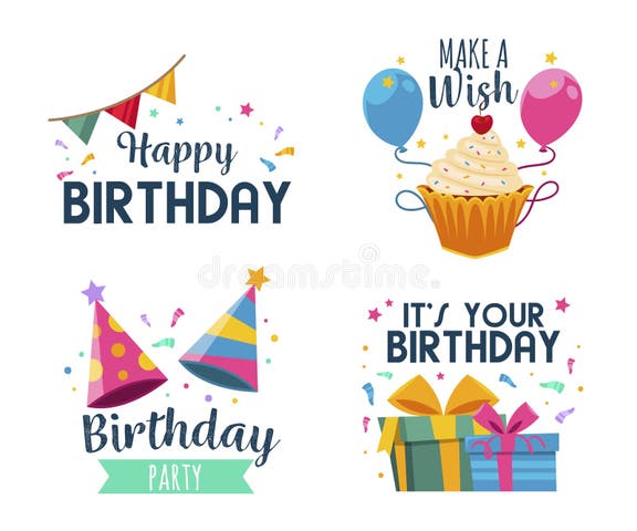 Variety of Happy Birthday Emblems Stock Vector - Illustration of ...