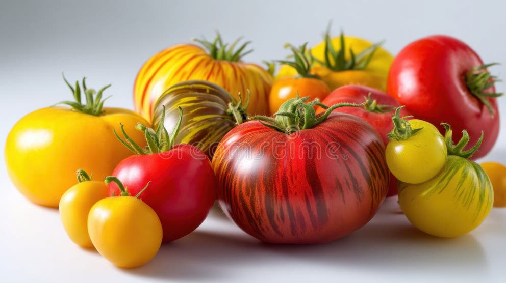 Variety of Heirloom Tomatoes Displayed on a Light Surface British ...